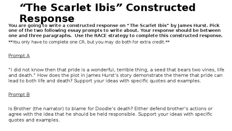 The Scarlet Ibis Constructed Response | PDF