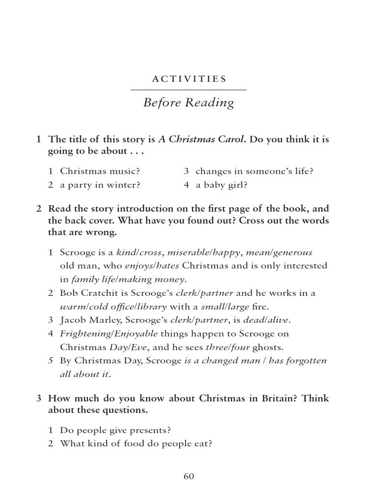 Activities and Answer Key Christmas Carol | PDF | Ebenezer Scrooge | A ...
