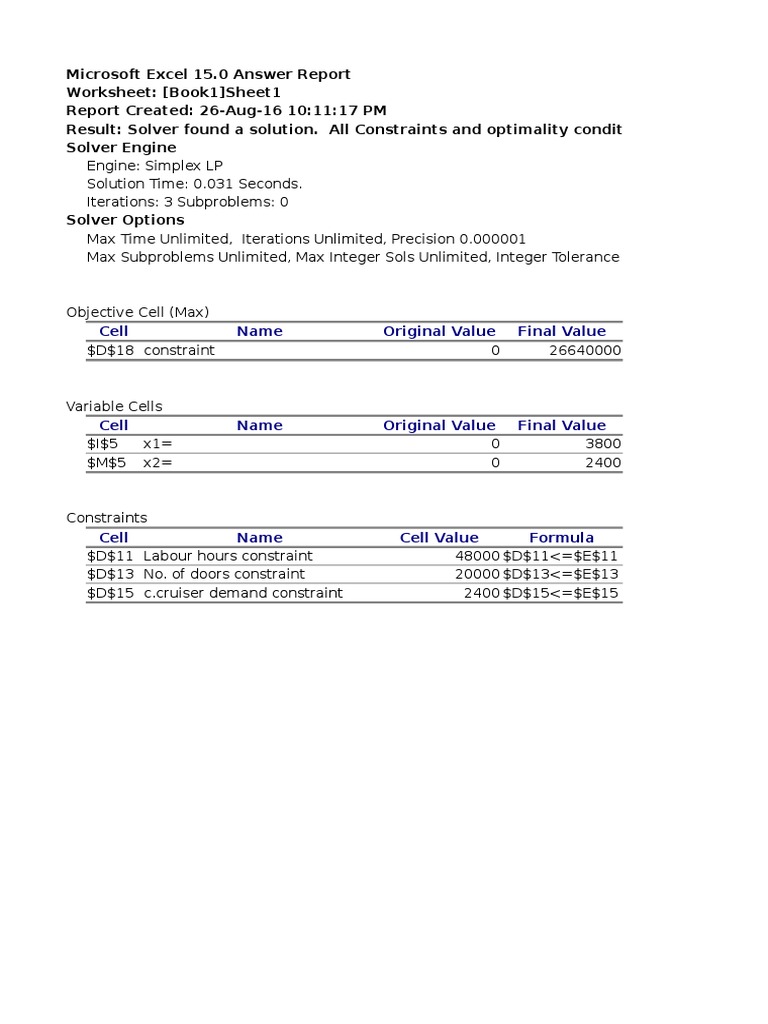 Excel Solver Optimization Report | PDF | Mathematical Optimization ...
