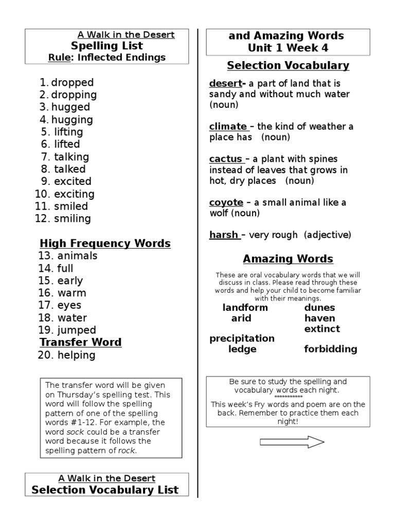 2-Spelling List A Walk in The Desert | PDF | Desert | Vocabulary