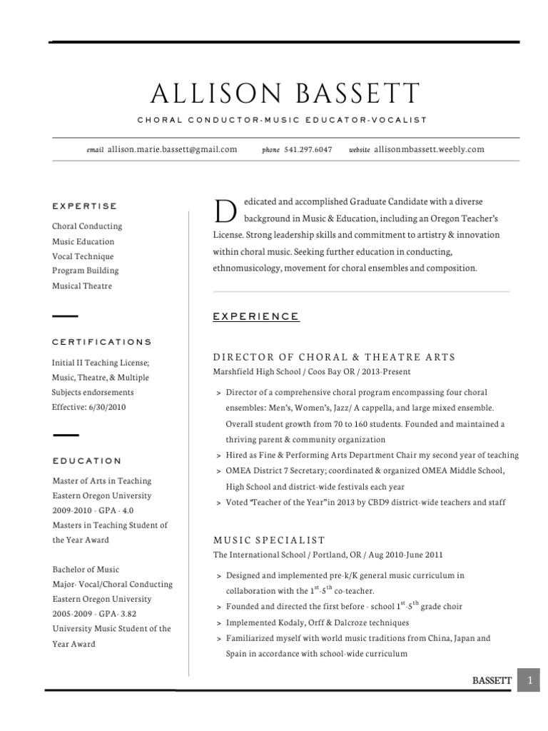 Allison M Bassett CV | PDF | Choir | Conducting