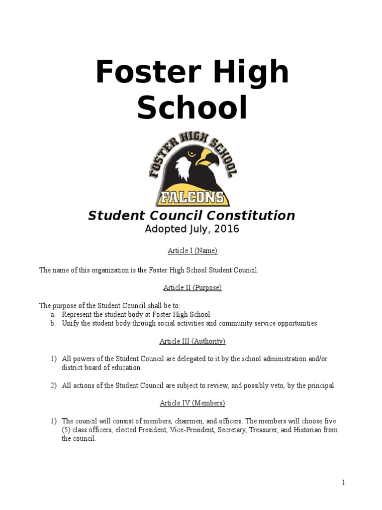 Foster High School: Student Council Constitution | PDF | Article Two Of ...