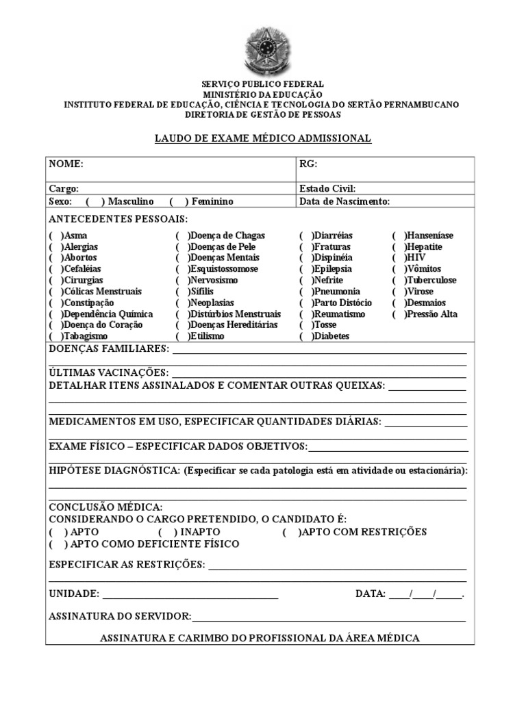 Laudo de Exame Medico Admissional | PDF