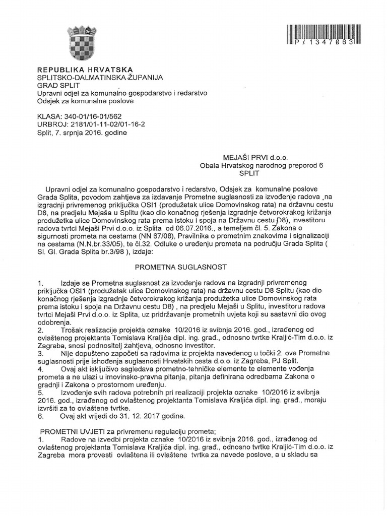 Suglasnost Grad Split | PDF