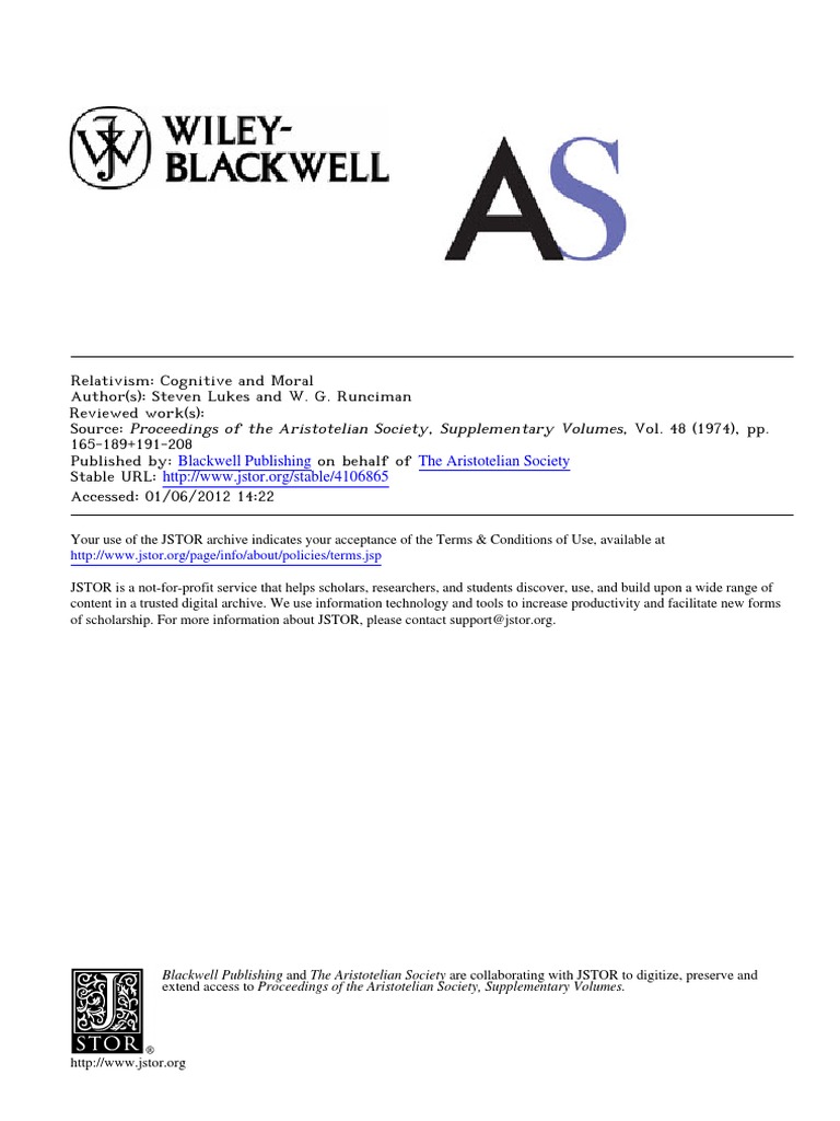 (Steven Lukes) Relativism Cognitive and Moral | PDF | Relativism | John ...