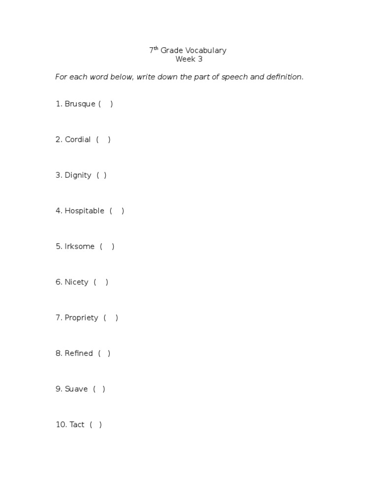 7th Grade Vocabulary Week 3 | PDF