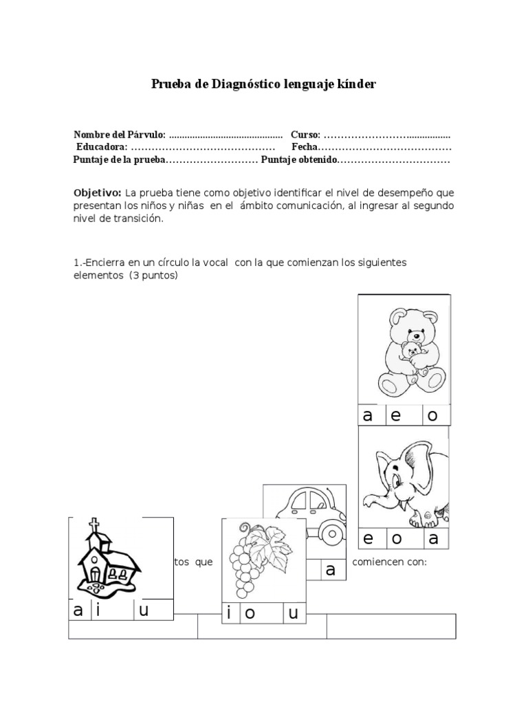 Prueba Diagnóstica de Lenguaje Kínder | PDF