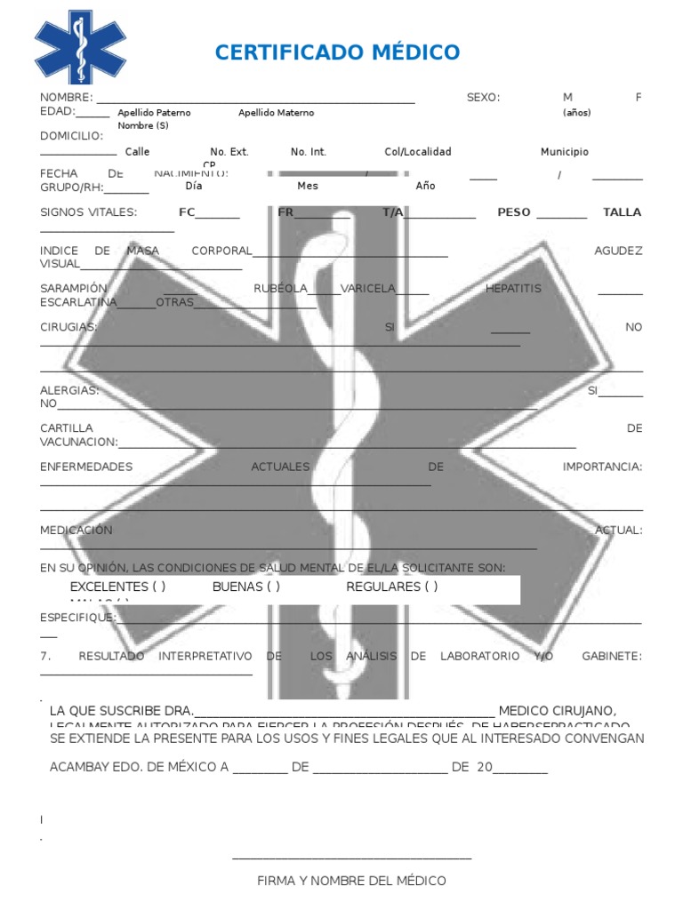 Modelo Certificado Medico Tipo Cruzroja