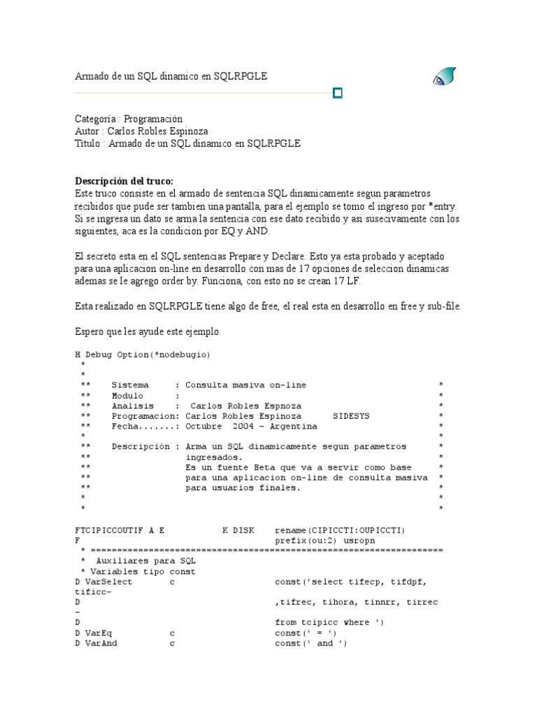 SQL Dinámico en SQLRPGLE | PDF
