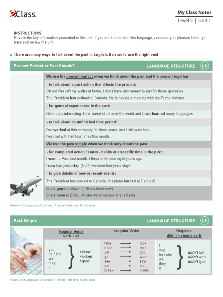 Level 5 - Unit 1: My Class Notes | PDF | Perfect (Grammar ...