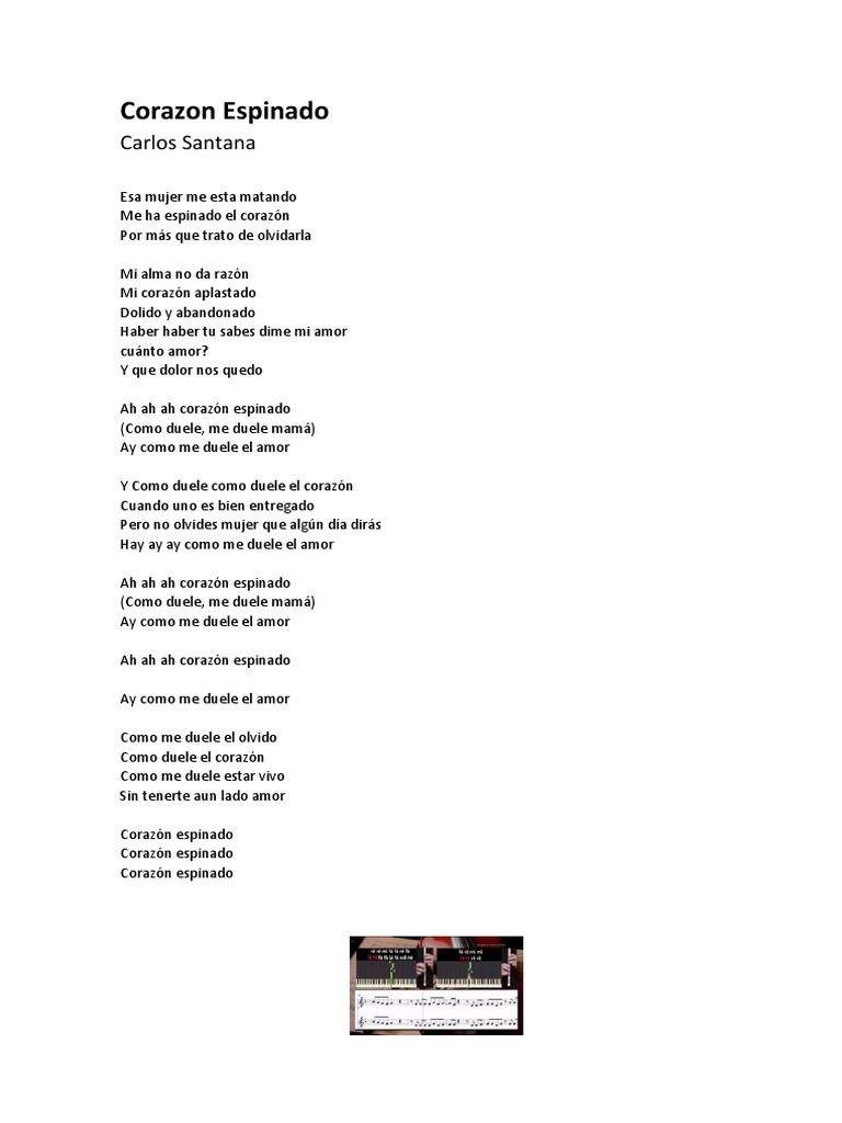 Corazon Espinado - Carlos Santana - Letra / Lyrics | PDF