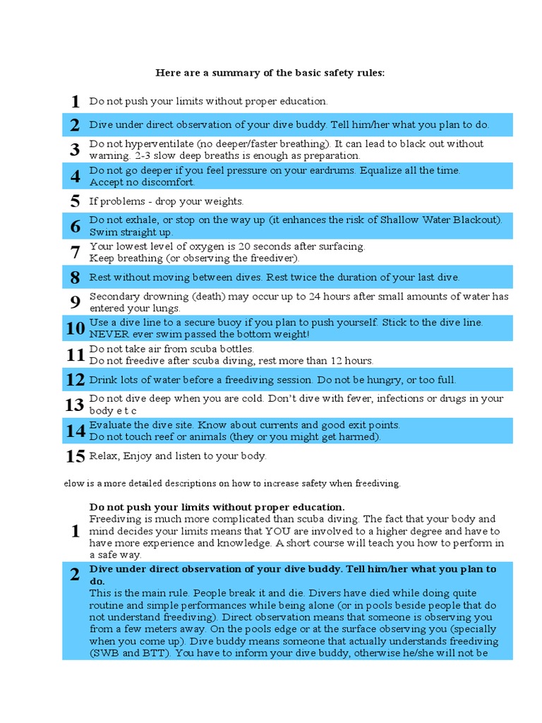 The Basic Safety Rules of FREEDIVING | PDF | Scuba Diving | Breathing