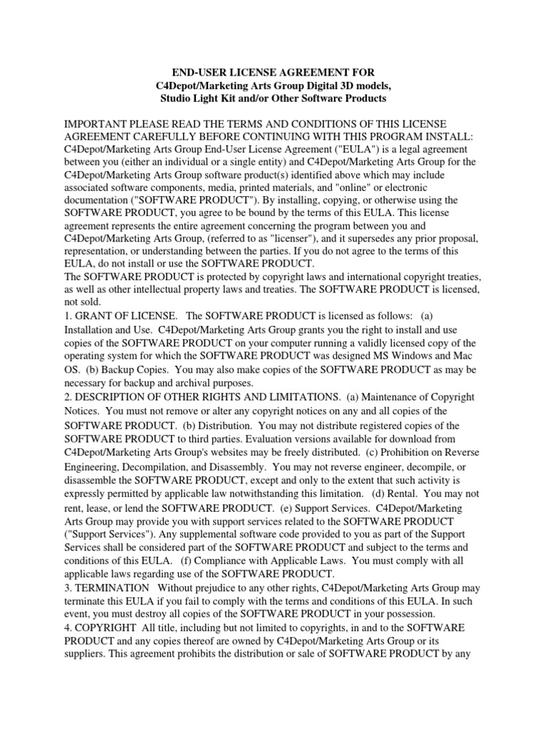 End-User License Agreement For C4Depot/Marketing Arts Group Digital 3D ...