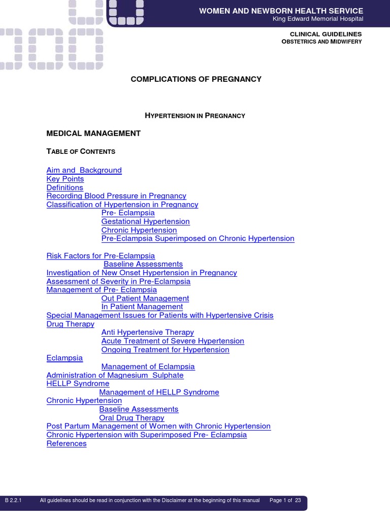 Complications of Pregnancy: Clinical Guidelines O M | PDF