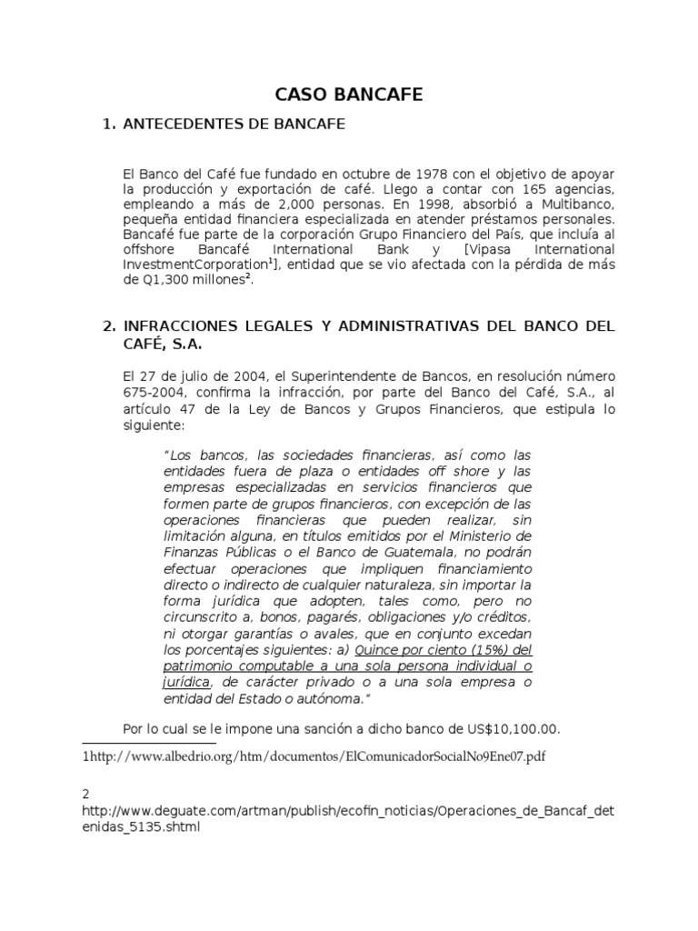 Caso Bancafe | PDF | Bancos | Compartir (Finanzas)
