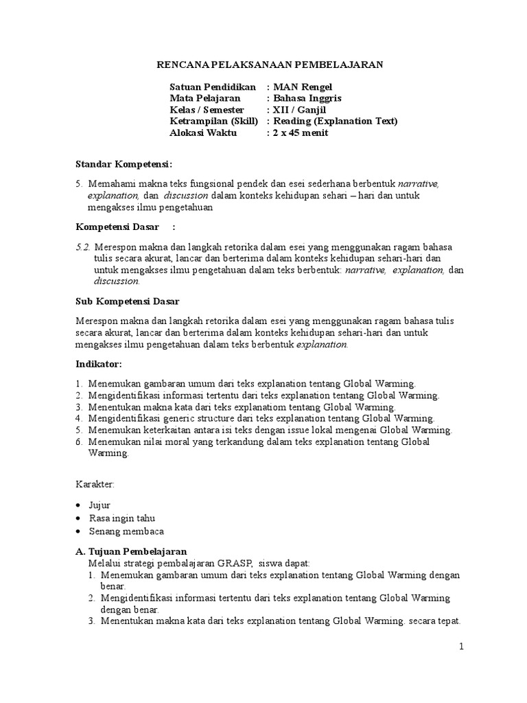 RPP ADIWIYATA Global Warming | PDF