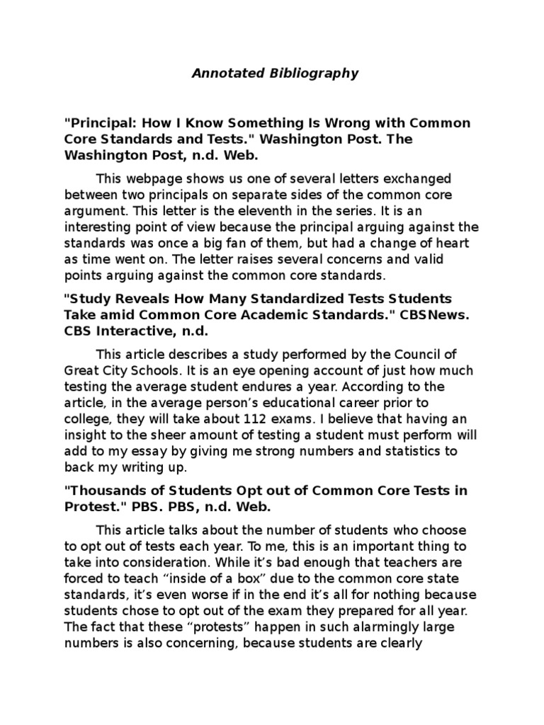 Annotated Bibliography | PDF | Common Core State Standards Initiative ...