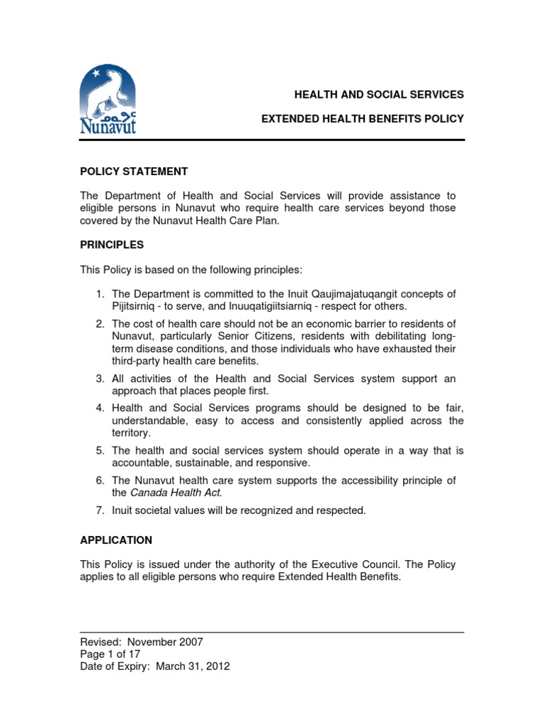 Government of Nunavut EHB Policy | PDF | Health Care | Insurance