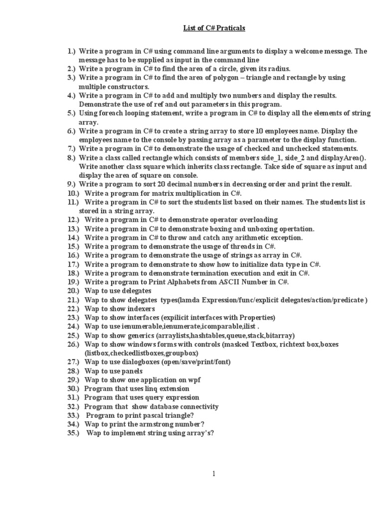 Final List C Praticals | PDF | Method (Computer Programming) | Class ...