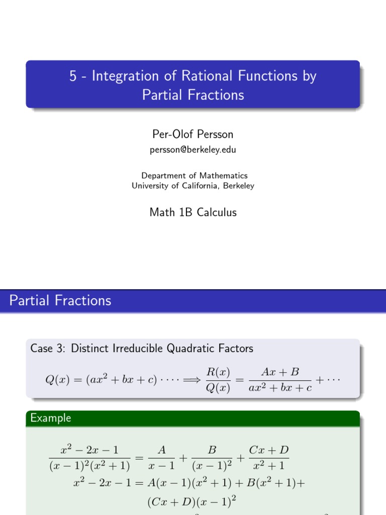 5 - Integration of Rational Functions by Partial Fractions: Per-Olof ...
