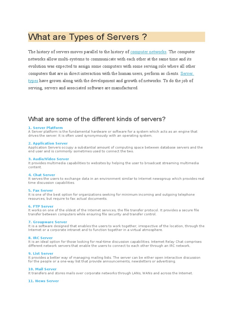 What Are Some of The Different Kinds of Servers? | PDF | Web Server ...