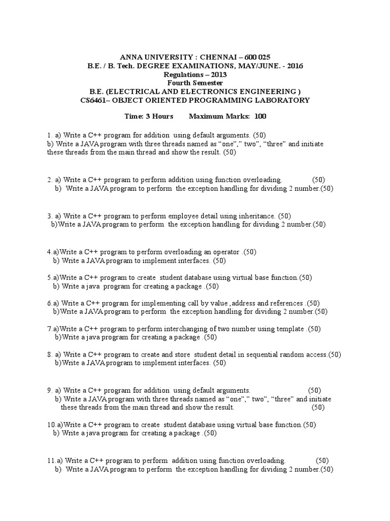 Anna Univ - Oop | PDF | C++ | Java (Programming Language)