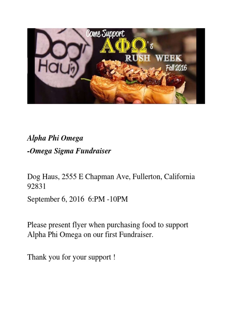 Alpha Phi Omega Fundraiser at Dog Haus | PDF