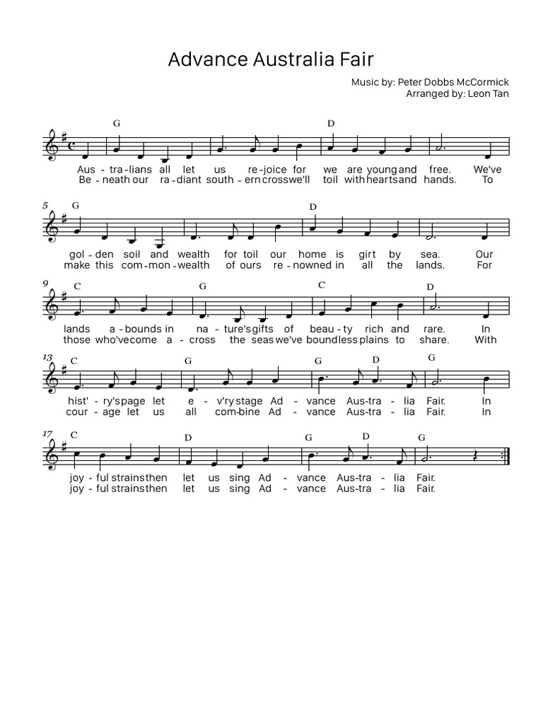 Advance Australia Fair - Full Score