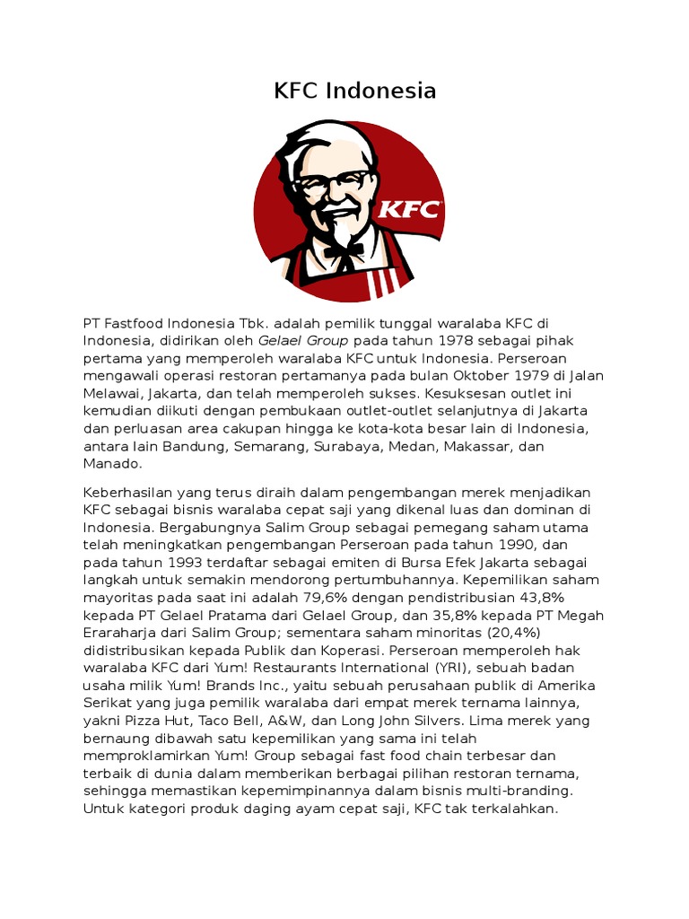 Visi Misi Dan Analisa SWOT KFC Indonesia | PDF