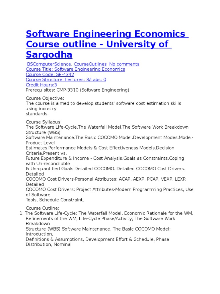 Software Engineering Economics Course Outline | PDF | Mathematical ...