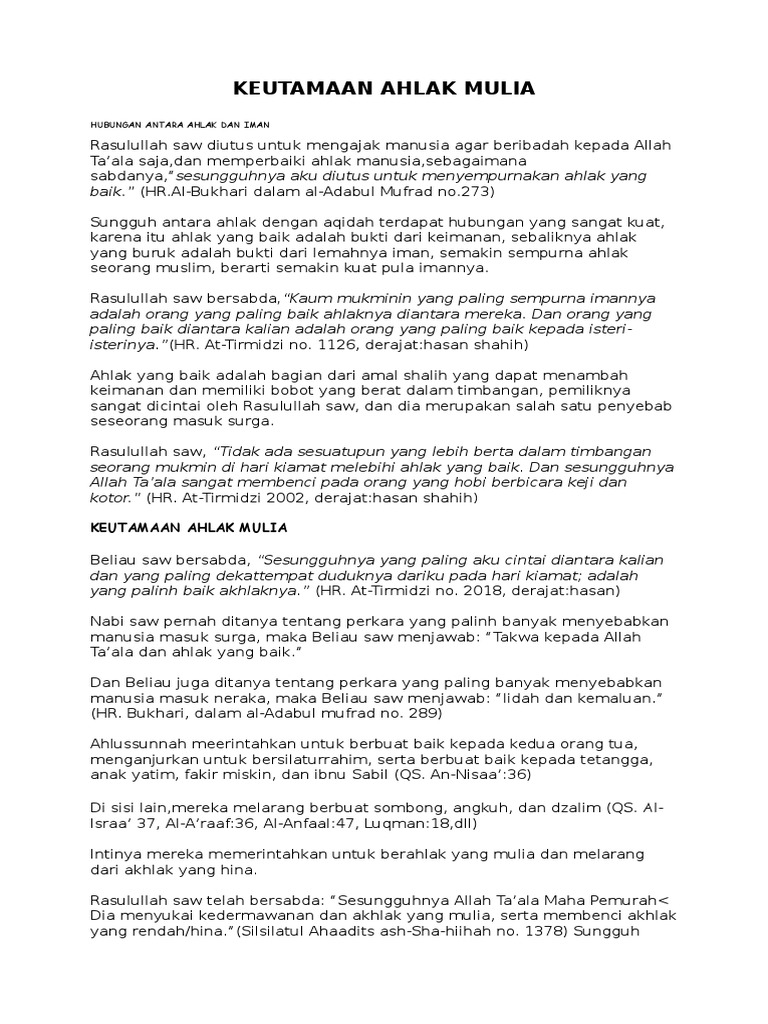 Keutamaan Ahlak Mulia | PDF