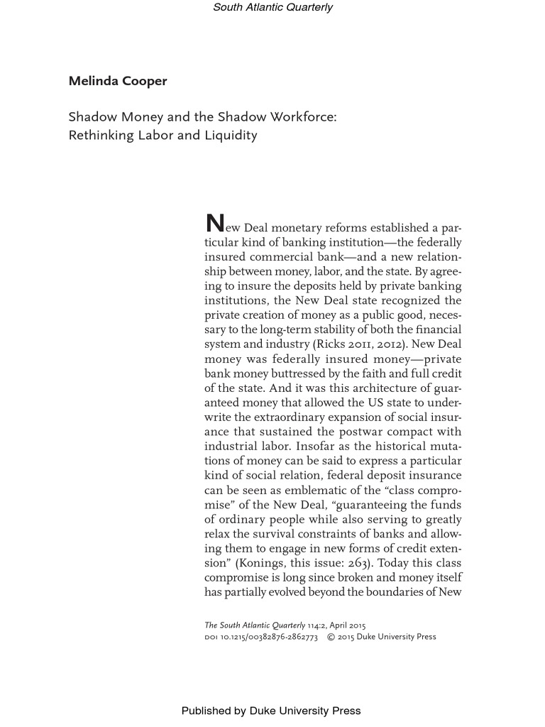 Cooper 2015 - Shadow Money and The Shadow Workforce | PDF | Shadow ...