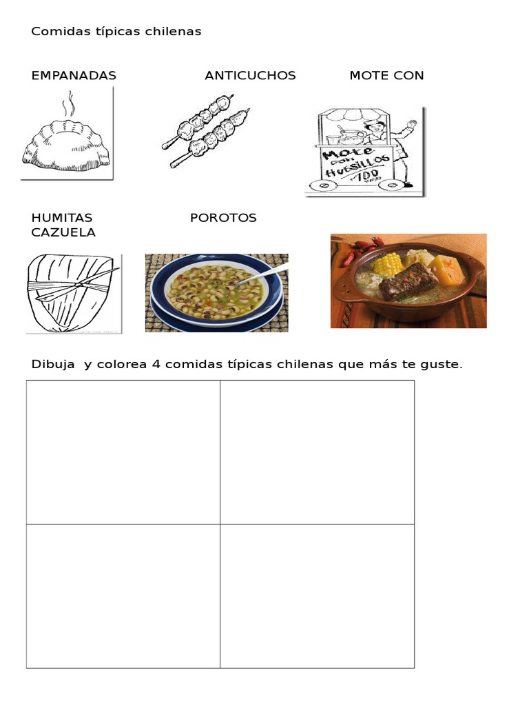 Colorea Comidas Típicas Chilenas | PDF