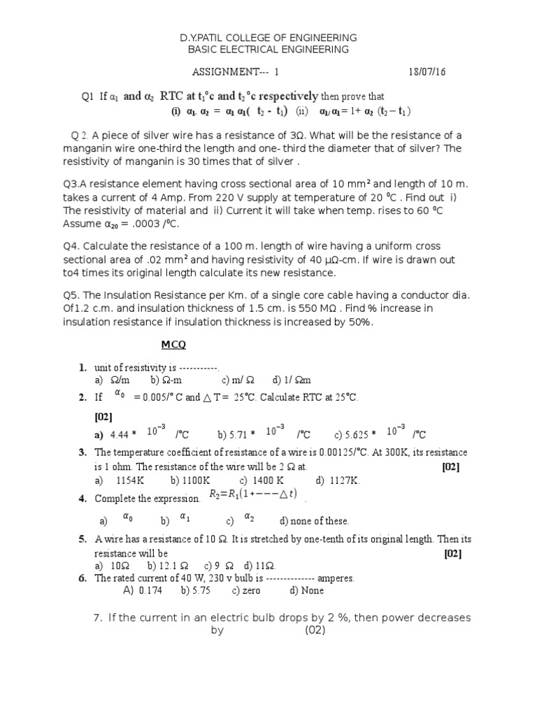 Electrical Assignment 1 2016-17 | PDF | Electrical Resistance And ...