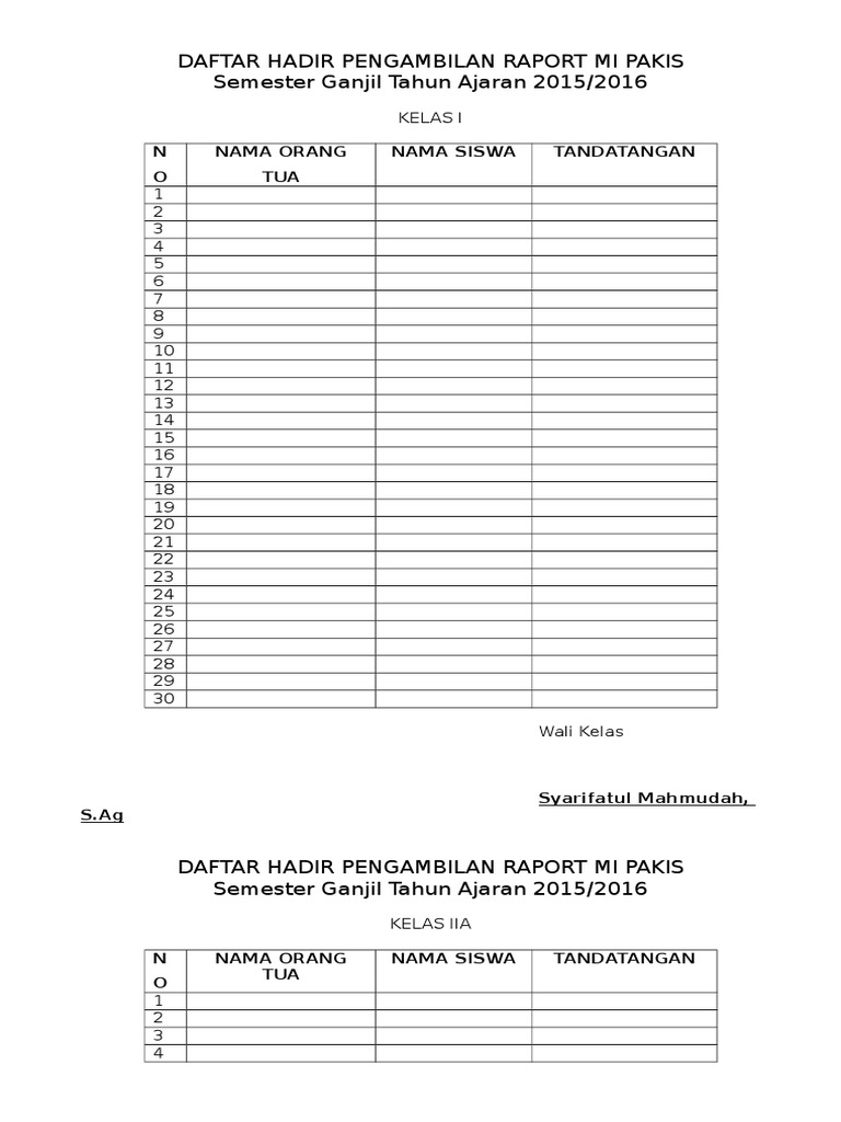 150.daftar Hadir Pengambilan Raport | PDF