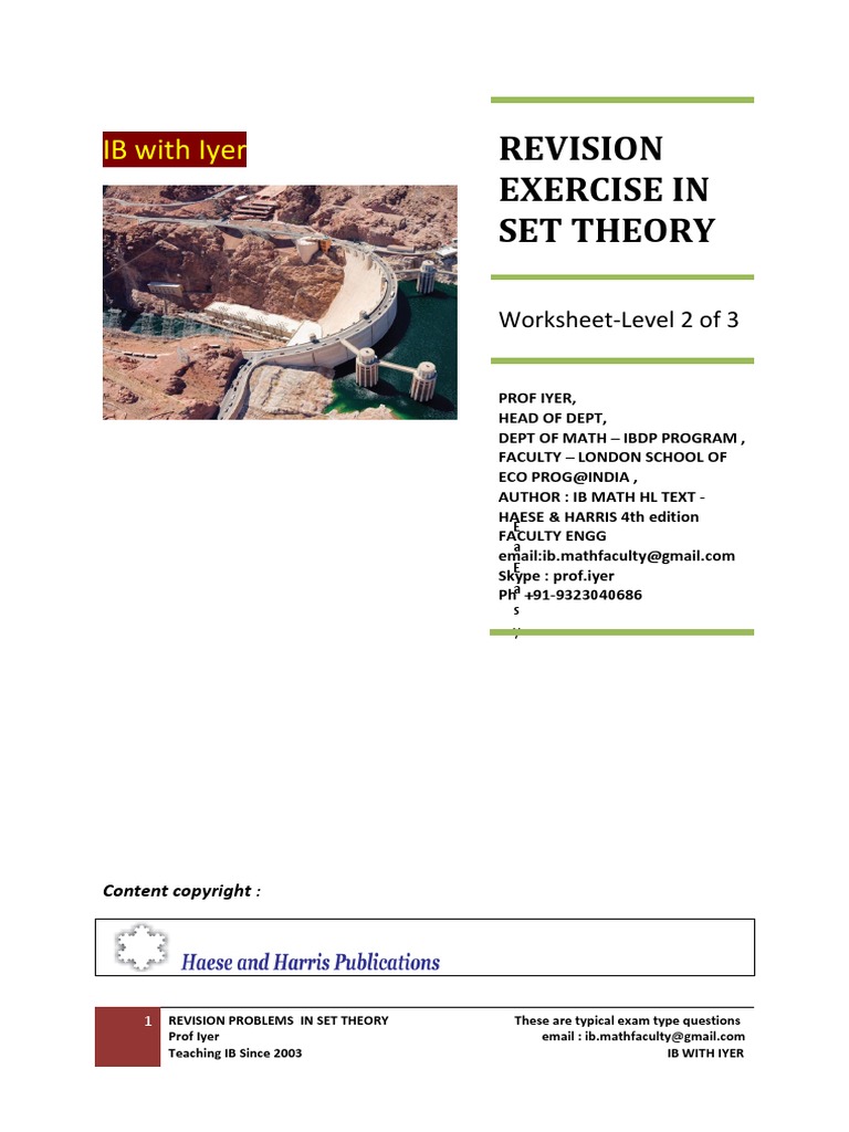 Set Theory Worksheet 2 0607 Intnl Math | PDF