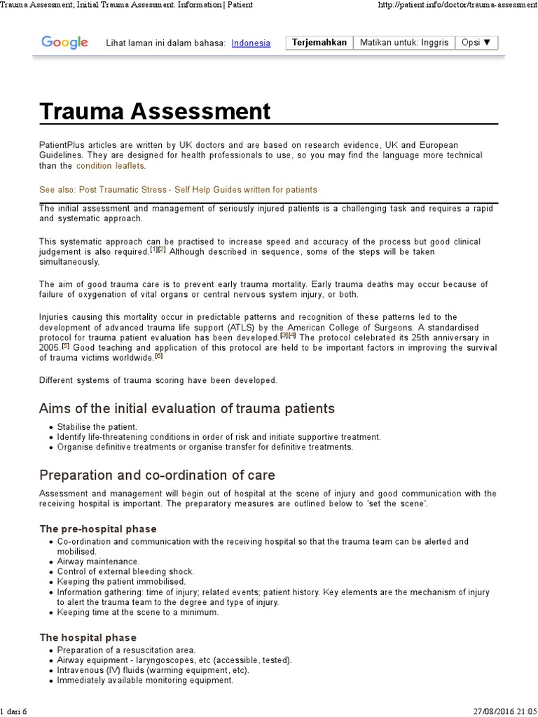 Trauma Assessment; Initial Trauma Assessment | Major Trauma | Bleeding ...