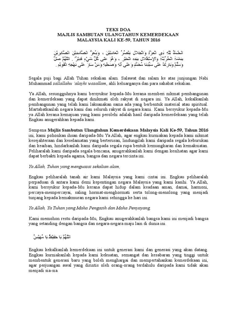 Doa Sambutan Kemerdekaan Malaysia 2016 | PDF | Agama & Spiritualitas