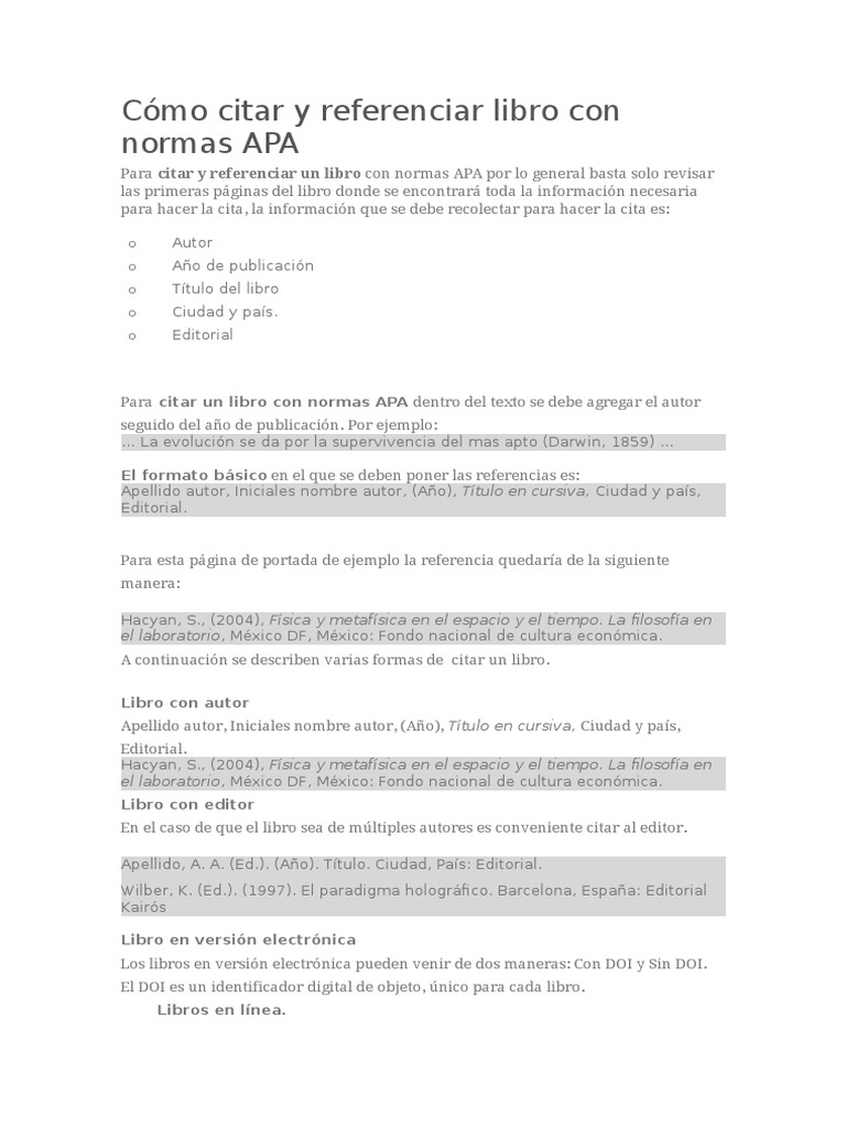 Citas y Referencias de Libros en APA | PDF | Publicación | Libros