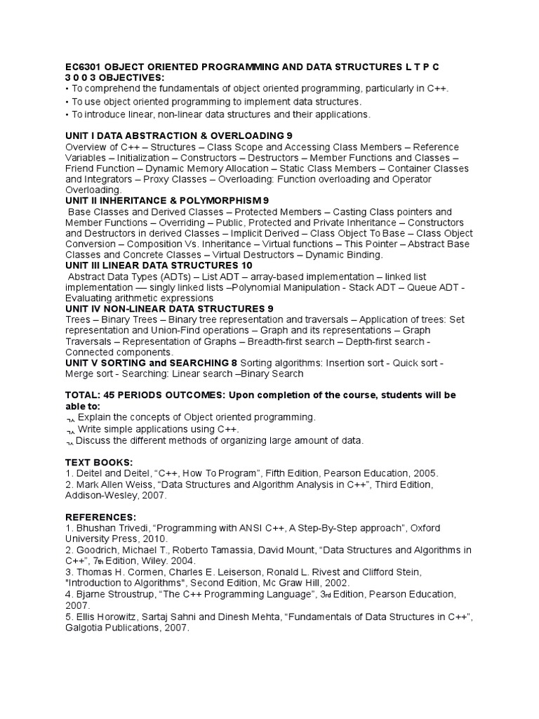 Syllabus EC6301 EC6312 | PDF | Class (Computer Programming) | C++