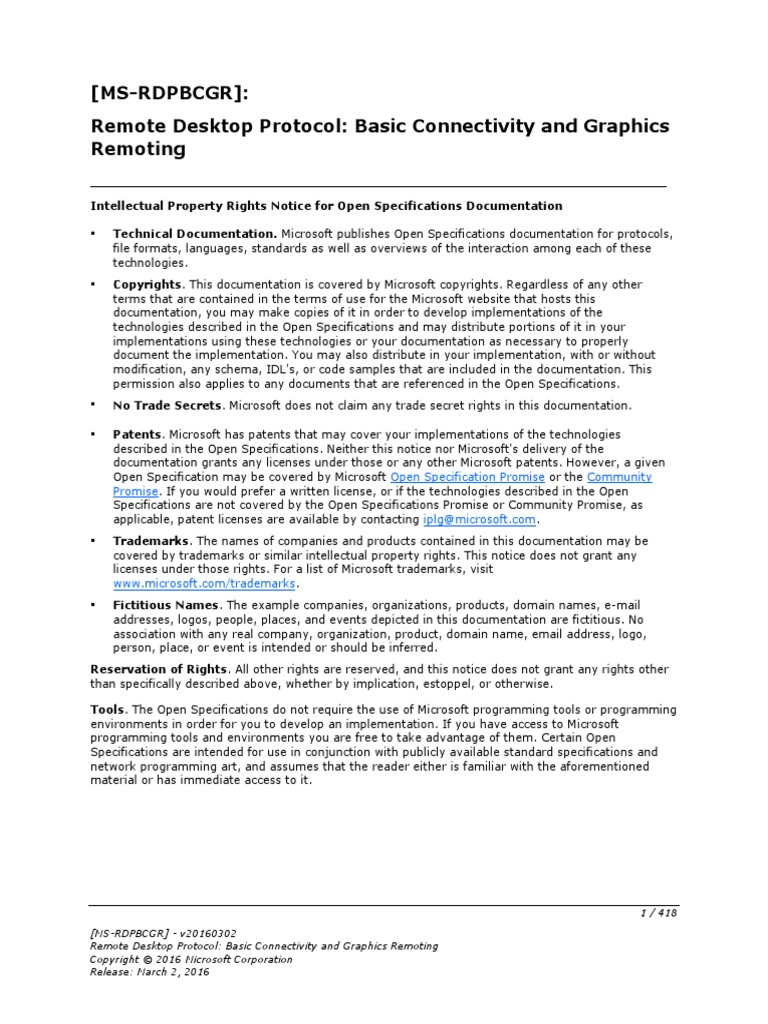 (Ms RDPBCGR) Remote Desktop Protocol: Basic Connectivity and Graphics Remoting | PDF | Server ...
