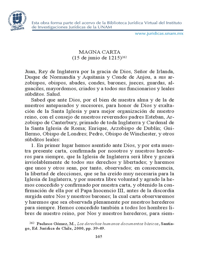 Carta Magna de 1215 PDF | PDF | Derecho