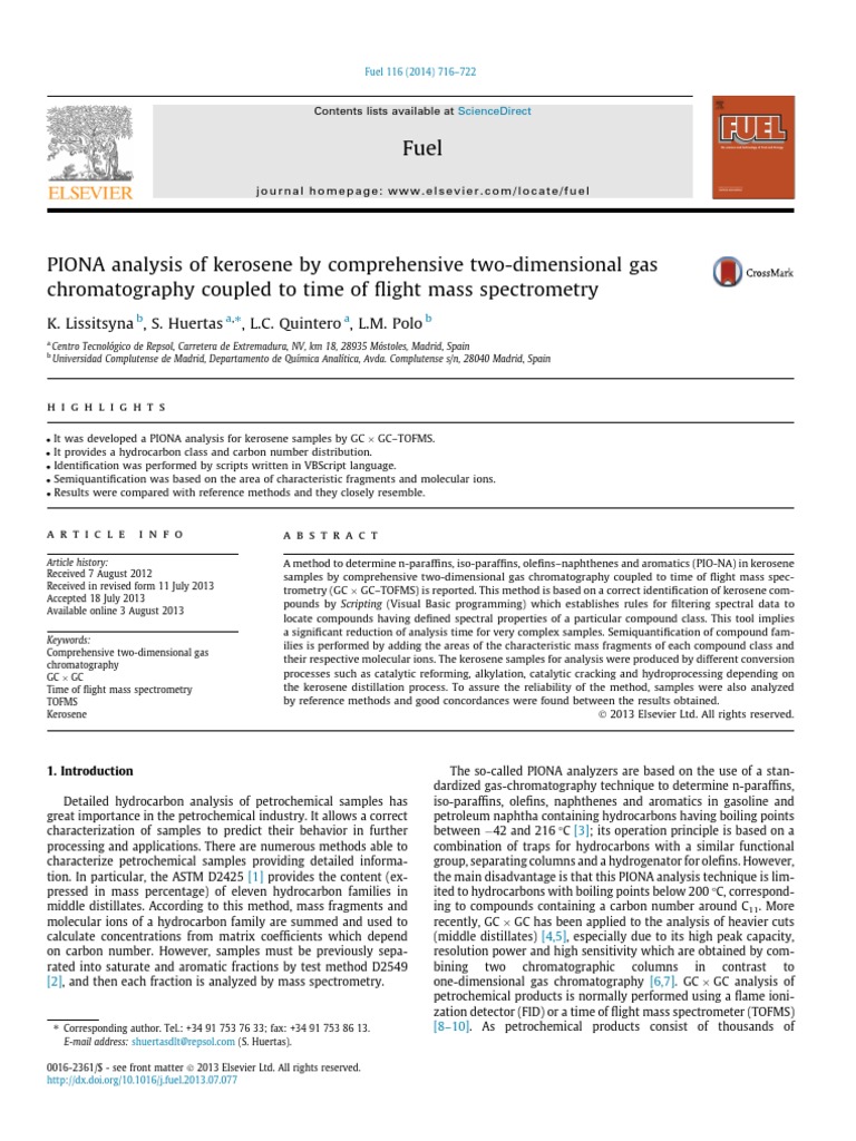 PIONA Analysis of Kerosene via GC×GC-TOFMS | PDF | Gas Chromatography ...