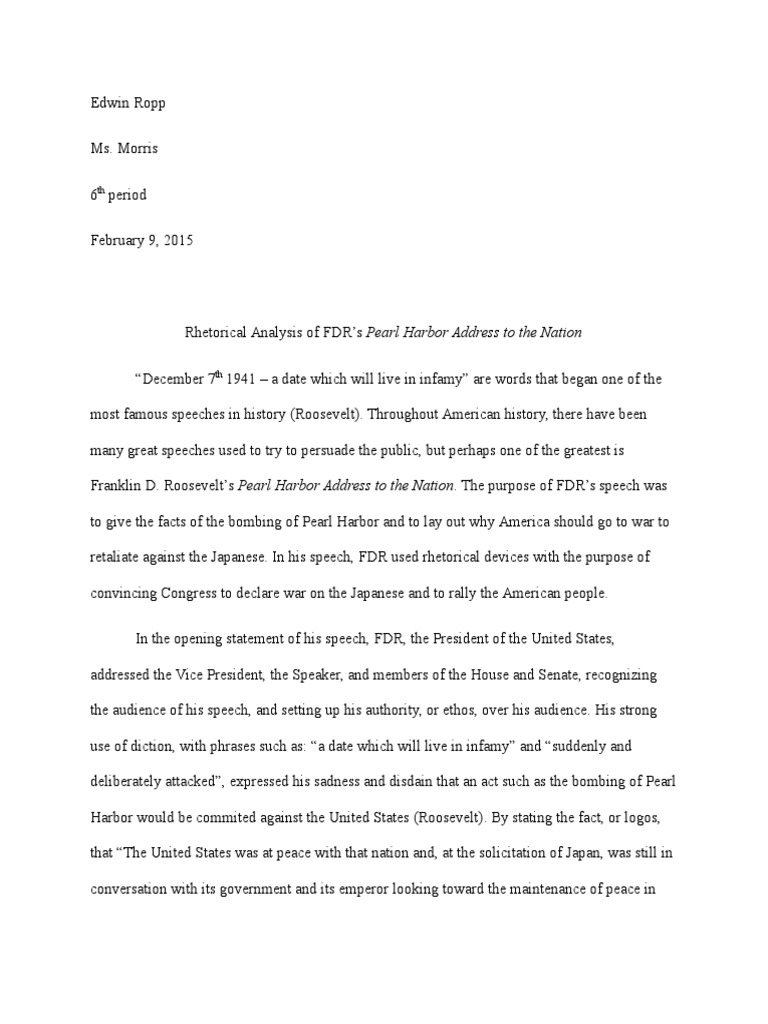 Rhetorical Analysis of Fdrs Pearl Harbor Address To The Nation | PDF ...