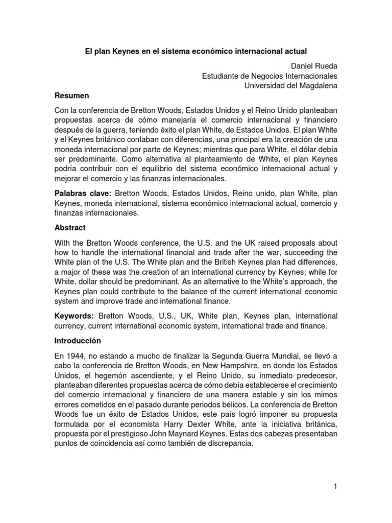 El Plan Keynes en El Sistema Económico Internacional Actual | PDF ...