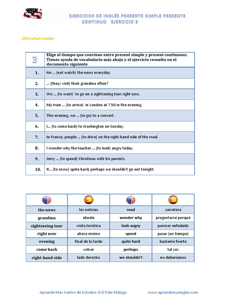 Present Simple Present Continuous Ejercicios Resueltos 3 | PDF