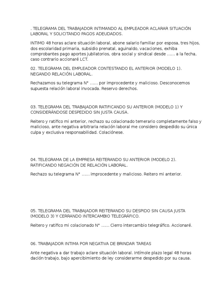 Modelo de Telegramas Laborales | PDF | Derecho laboral | Salario