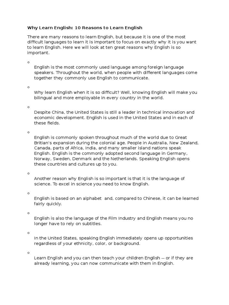 Why Learn English: 10 Reasons To Learn English | PDF