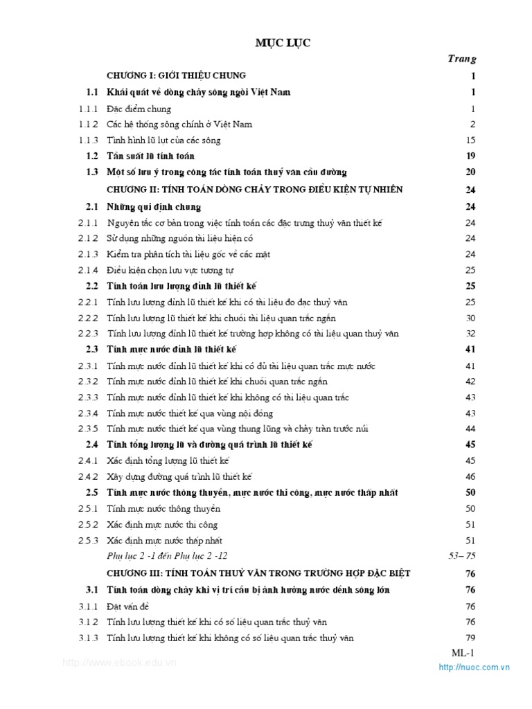 So Tay Tinh Toan Thuy Luc Thuy Van Nganh Cau Duong | PDF