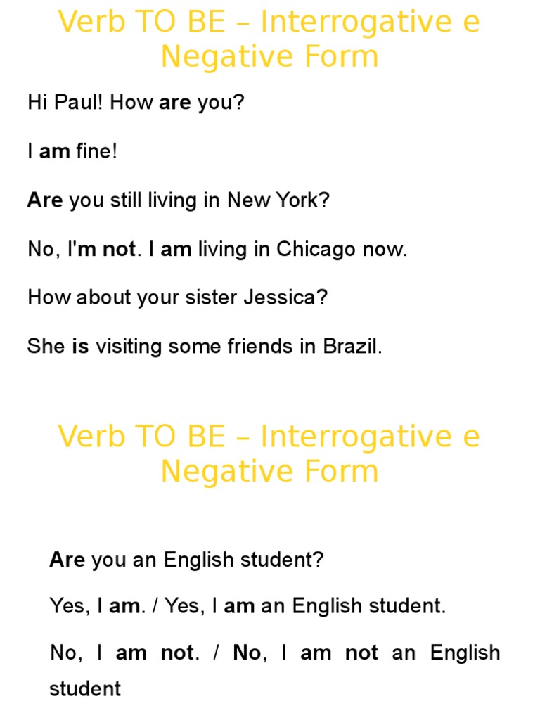 Verb TO BE: Questions & Negatives | PDF | Language Arts & Discipline